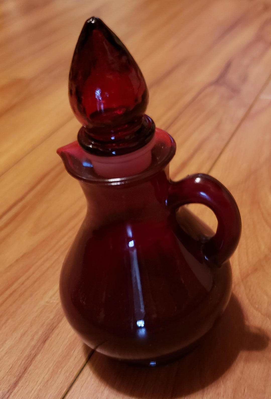 Vtg. Avon Ruby Red Glass Vinegar & Oil Cruets W/strawberry Shape ...