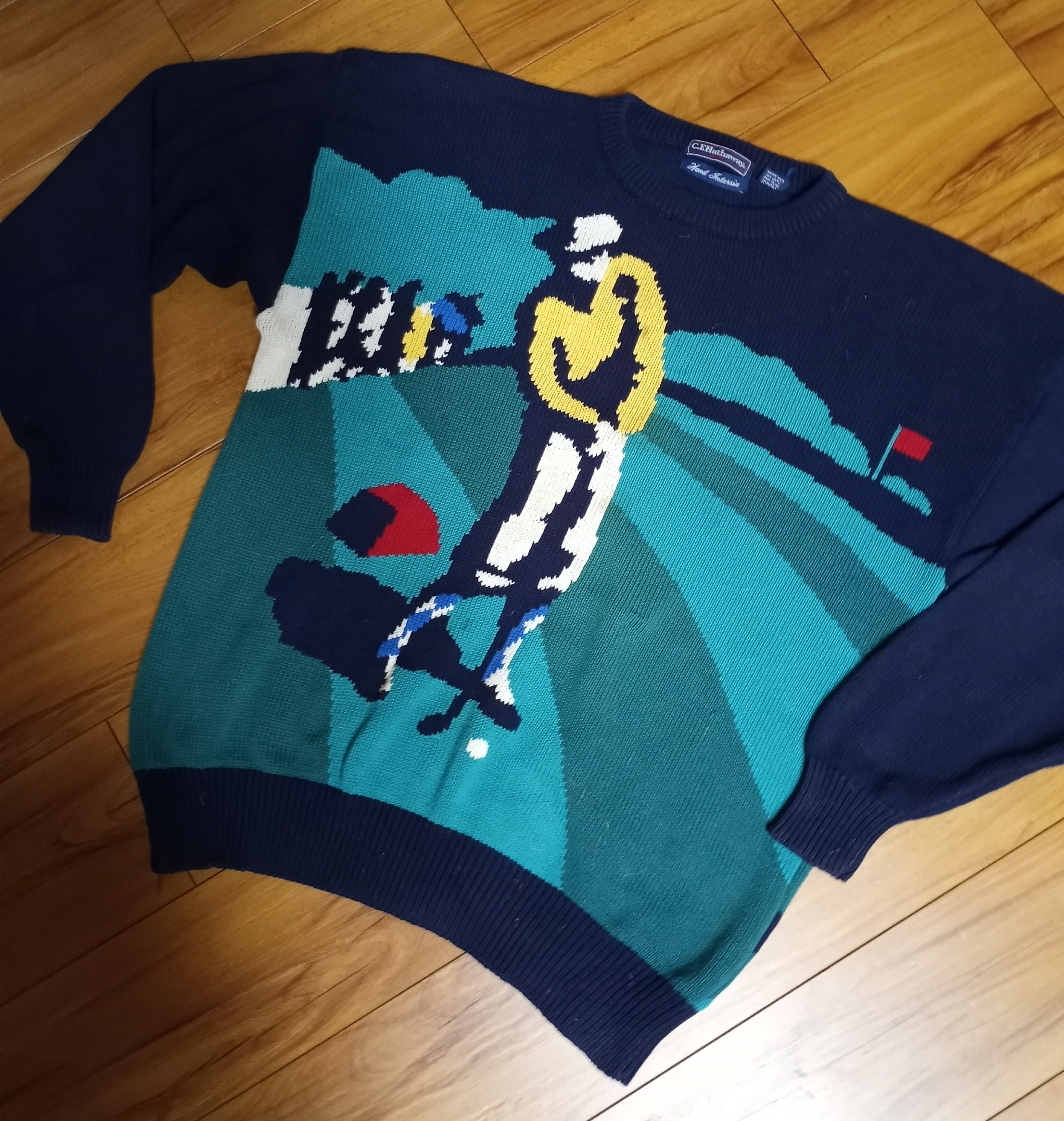 CF Hathaway Mens Golf Sweater Vintage 90s Hand Intarsia Knit X-large - Etsy