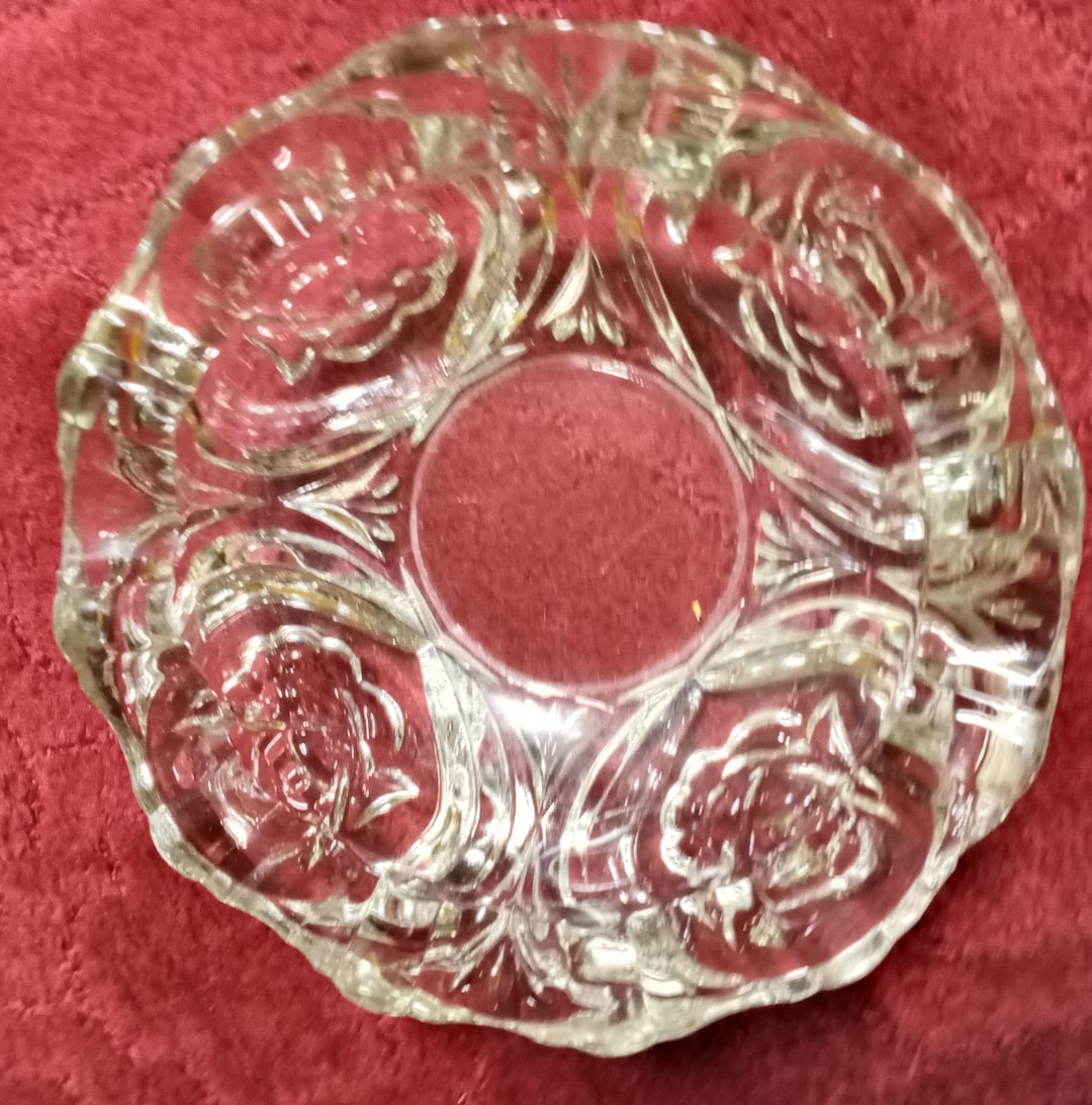 Pasari Crystal Clear Glass Bowl Candy Trinket Dish Sculpted Rose 1 Thick Rim 8 Etsy
