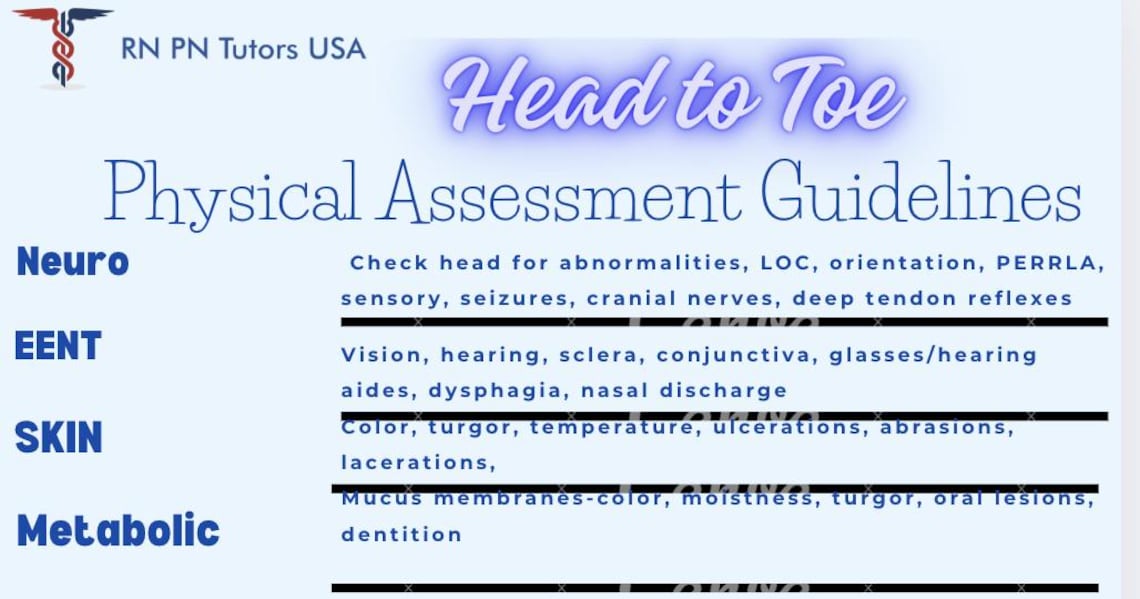Physical Assessment Card for Nursing Clinicals - Etsy