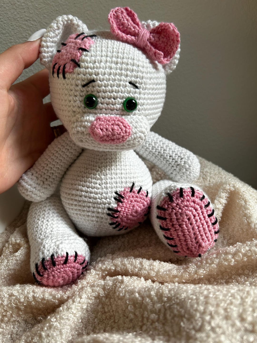 Blue or Pink Crocheted Amigurumi Birth Teddy Bear, Handmade, Birth Gift ...