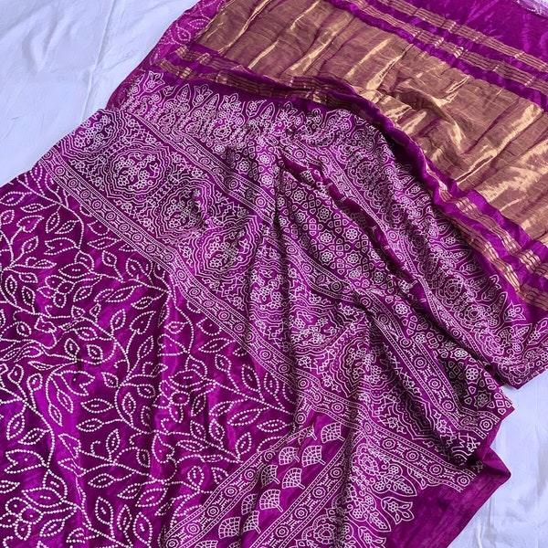 Silk Hand Print Saree - Etsy