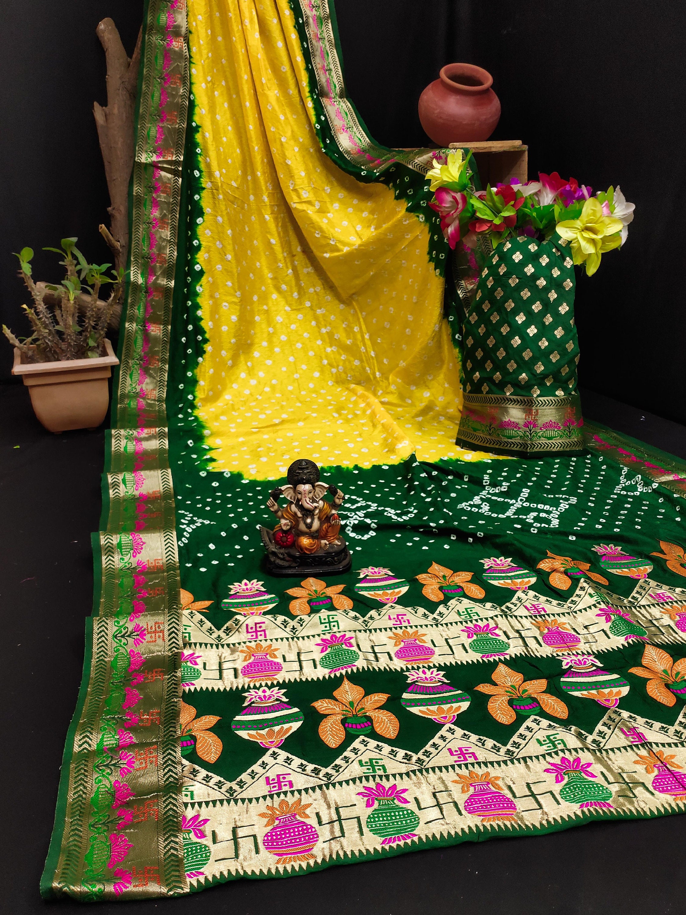 Bandhani Saree.handmade Handicraft Hand Bandhej Saree in India - Etsy