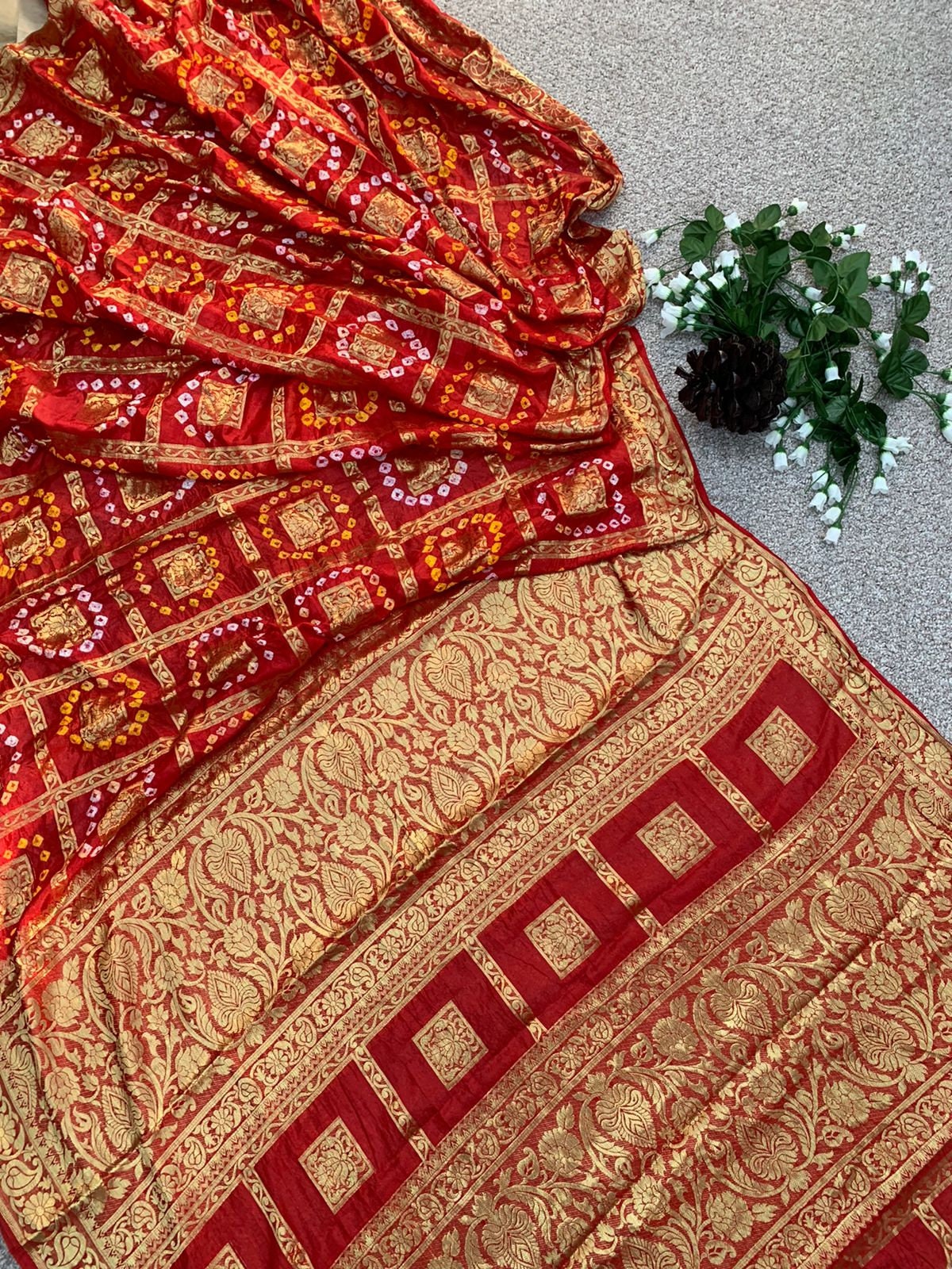 Handmade Handicraft Pure Bandhej Silk Saree,handcrafted Traditional ...