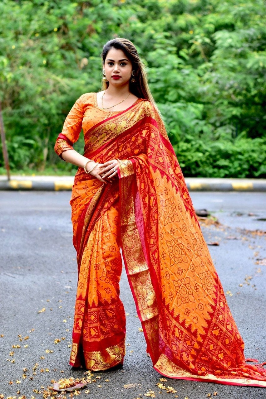 Women's Designer Soft Silk Bandhani Saree With Traditonal - Etsy