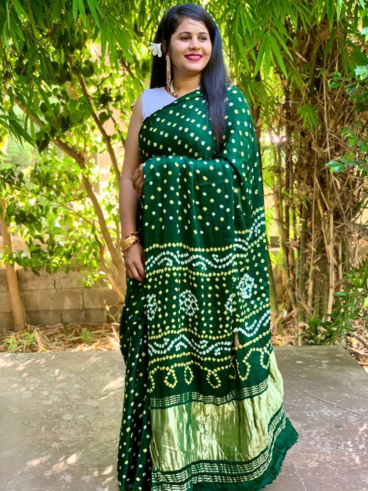 Pure Gaji Silk Bandhani Saree With Lagdi Patta Saree Bandhej / Chunri ...