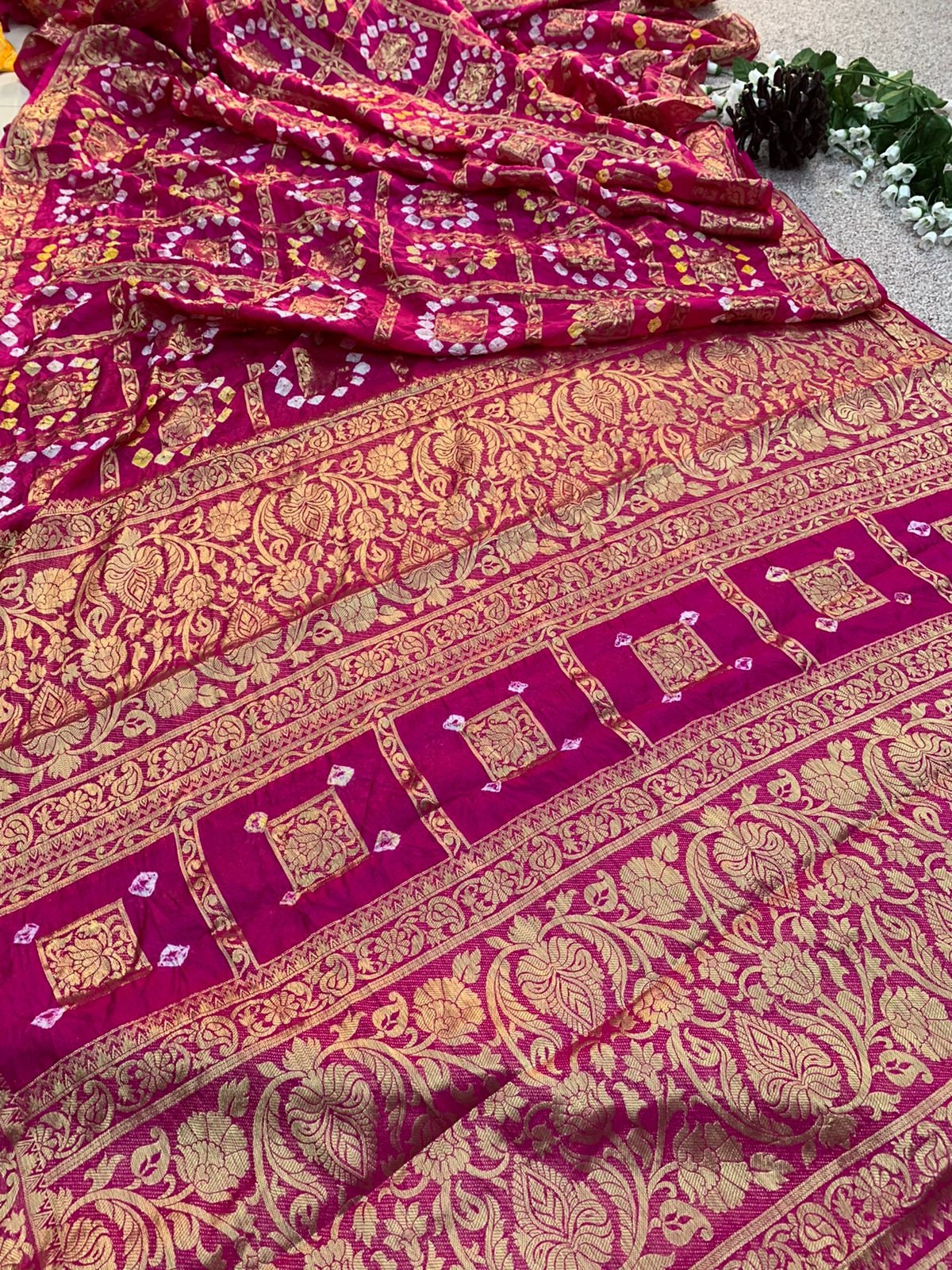 Handmade Handicraft Pure Bandhej Silk Saree,handcrafted Traditional ...