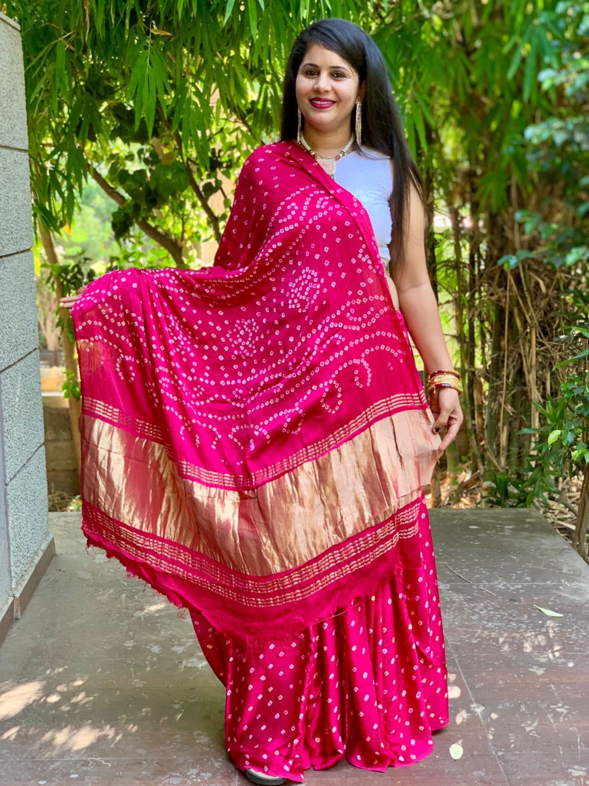 Pure Gaji Silk Bandhani Saree With Lagdi Patta Saree Bandhej / Chunri / Gaji Silk Bandhani ...