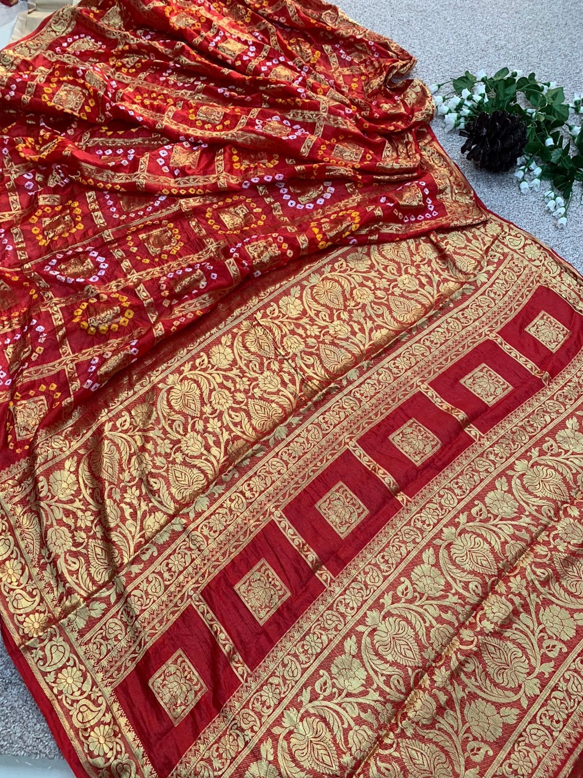 Handmade Handicraft Pure Bandhej Silk Saree,handcrafted Traditional ...