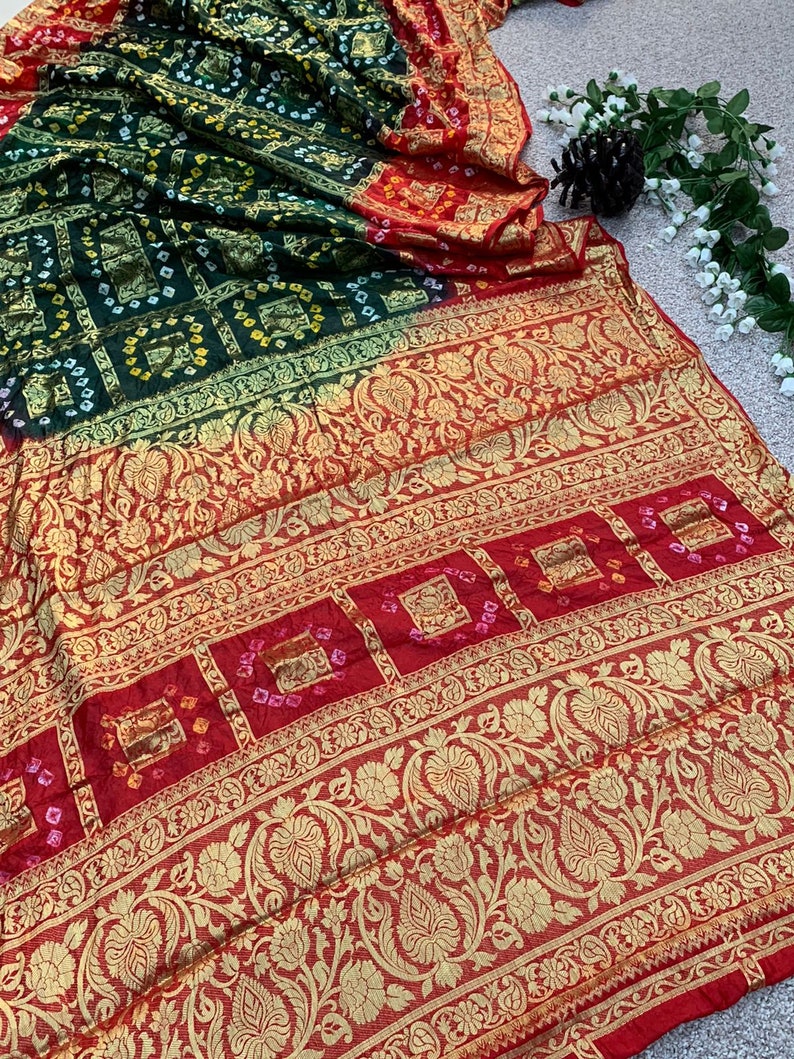 Handmade Handicraft Pure Bandhej Silk Saree,handcrafted Traditional ...