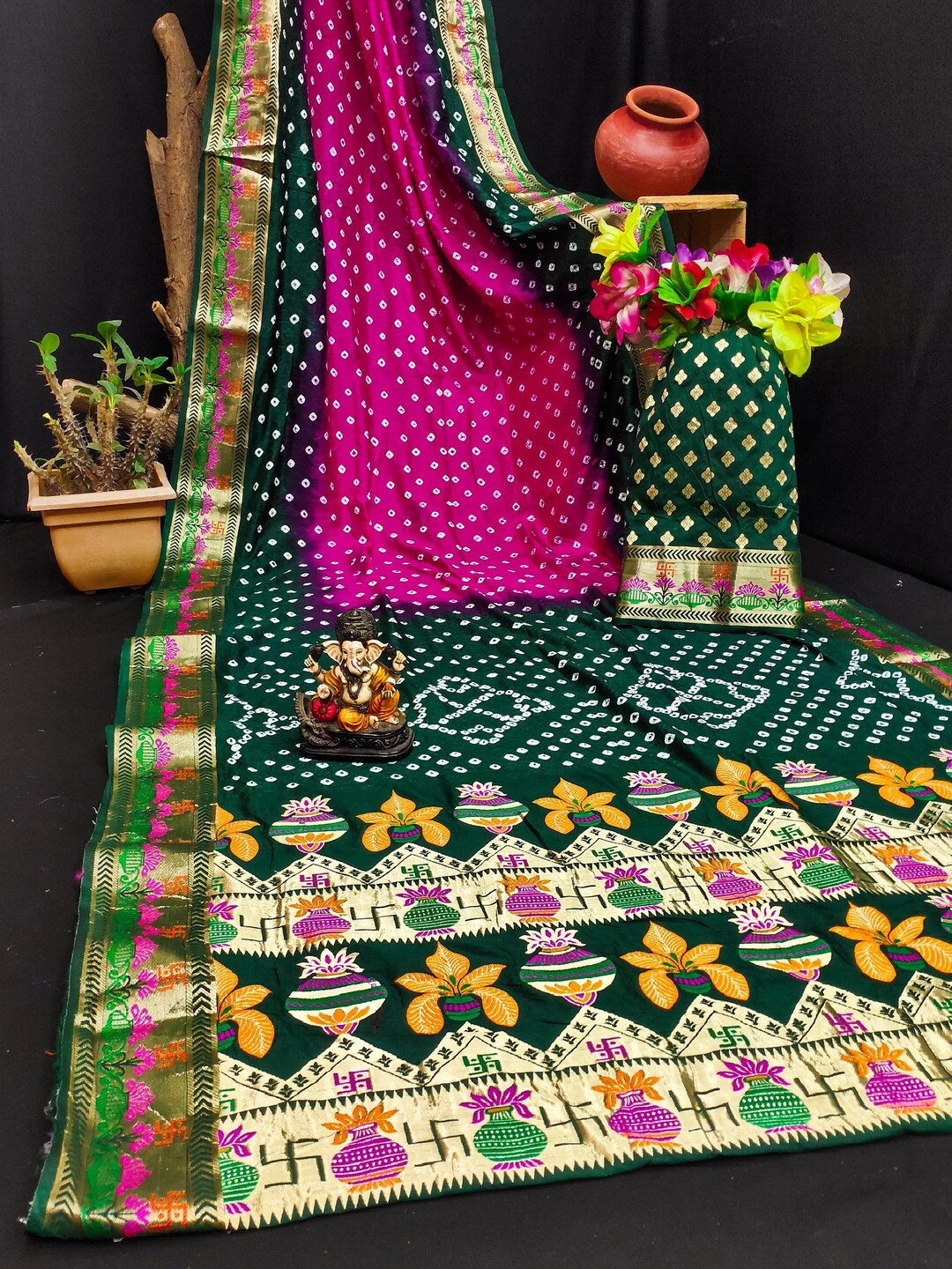 Bandhani Saree.handmade Handicraft Hand Bandhej Saree in India - Etsy
