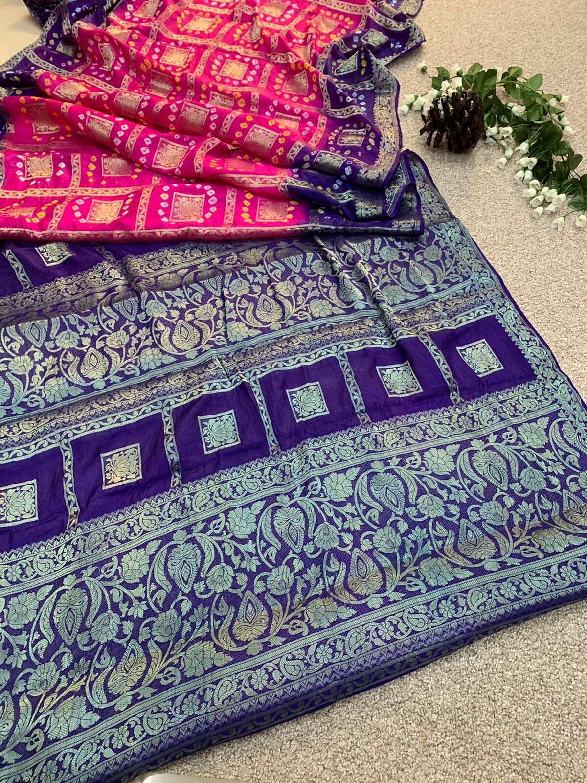 Handmade Handicraft Pure Bandhej Silk Saree,handcrafted Traditional ...