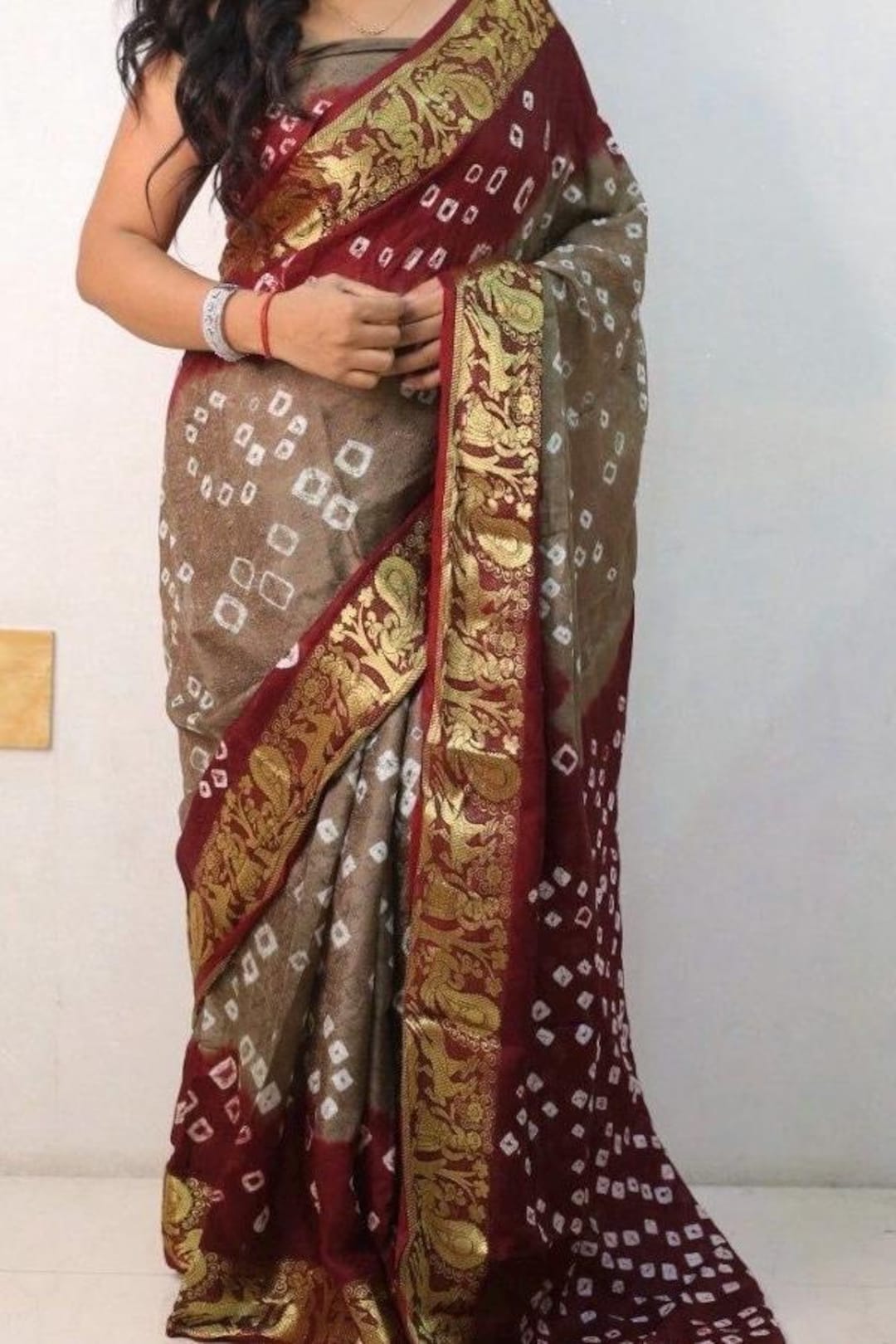 Handmade Handicraft Pure Bandhej Silk Saree,handcrafted Traditional ...