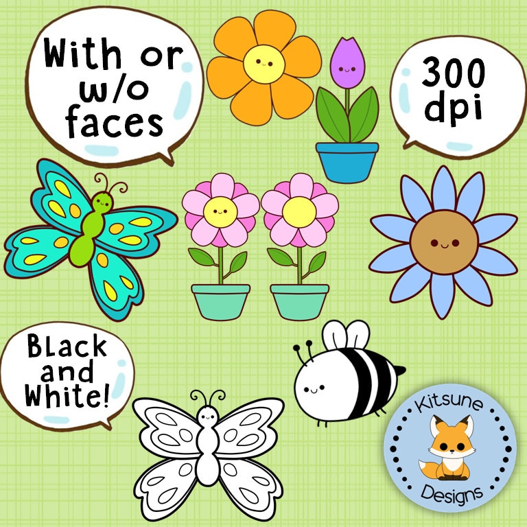 Kawaii Flowers Clipart, Spring Clip Art, Garden Clipart, Floral Clipart ...