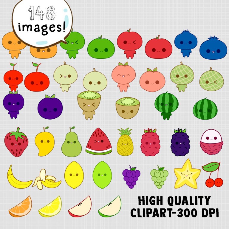 Kawaii Fruit Clipart, Cute Fruit, Kawaii Food, Fruit Slices, Fruit Clip ...