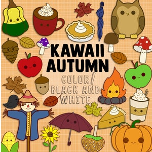 Kawaii Fall Clipart PNG 300 Dp - Etsy