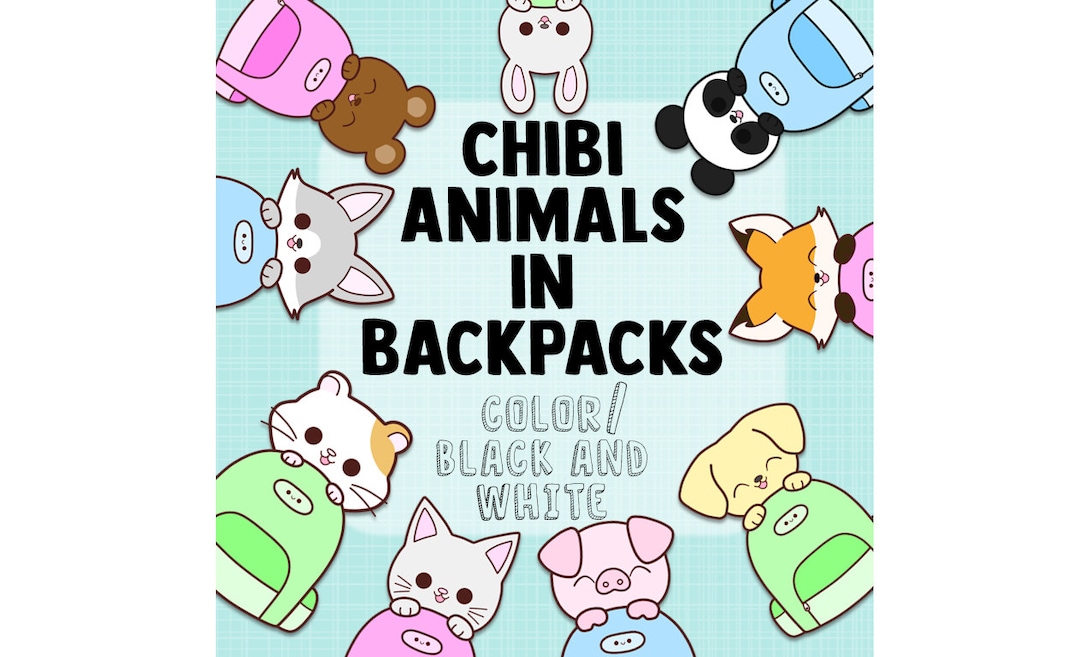 Chibi Animals in Backpacks Clipart, Back to School, Kawaii School Clip ...