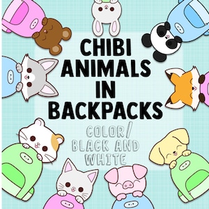 Chibi Animals in Backpacks Clipart, Back to School, Kawaii School Clip ...