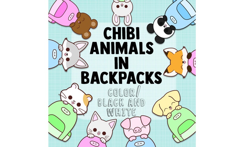 Chibi Animals in Backpacks Clipart, Back to School, Kawaii School Clip ...