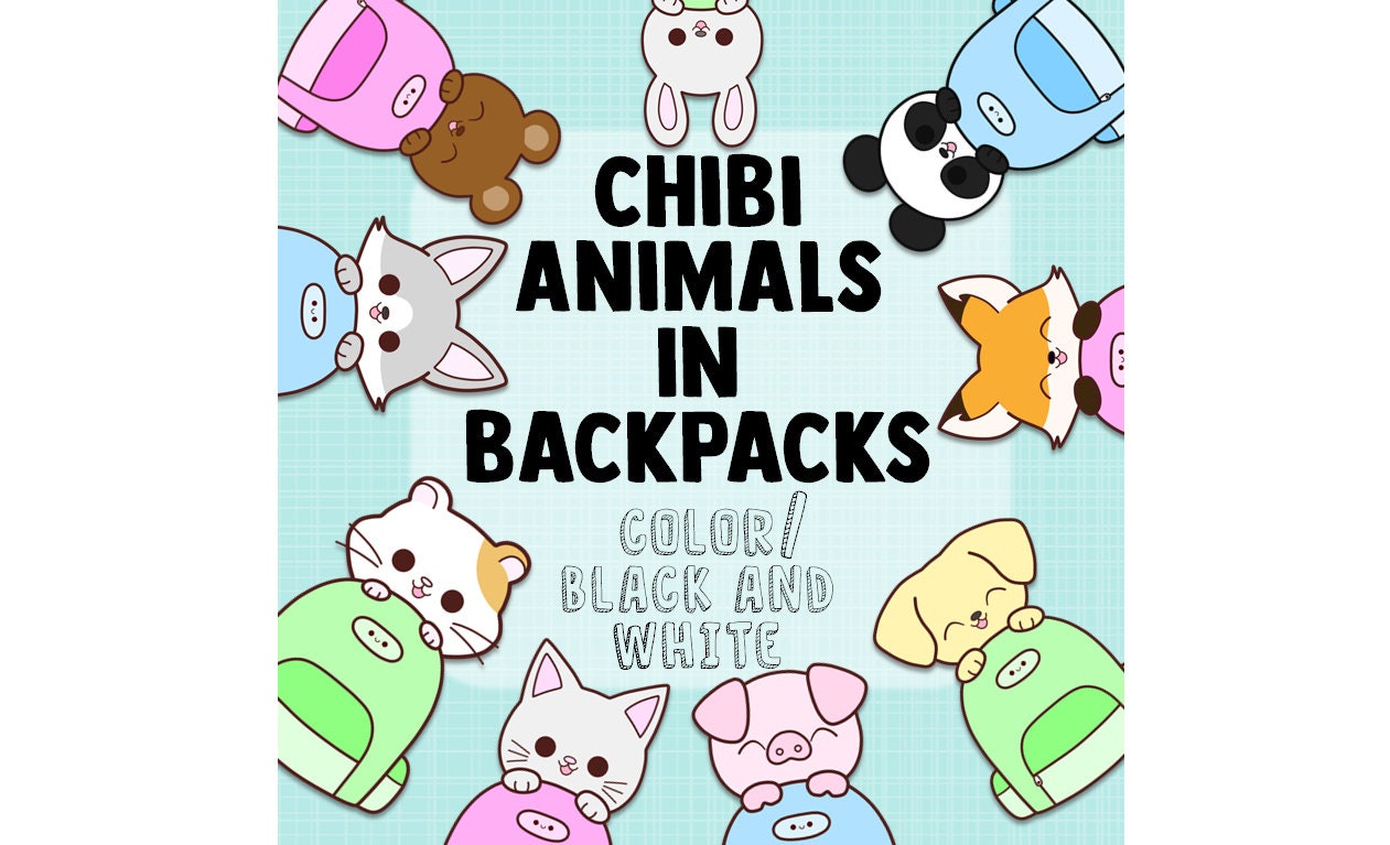 Chibi Animals in Backpacks Clipart, Back to School, Kawaii School Clip ...