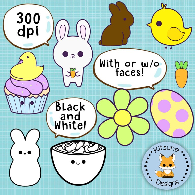 Kawaii Easter Clipart - PNG/SVG - 300 Dpi - Etsy