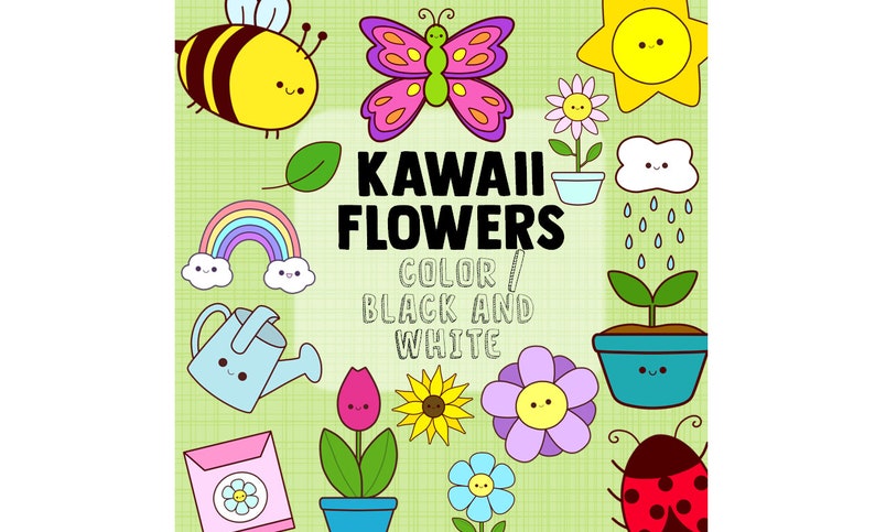 Kawaii Flowers Clipart, Spring Clip Art, Garden Clipart, Floral Clipart ...