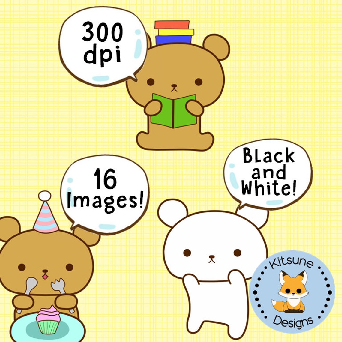 Chibi Bear Clipart, Kawaii Bear Clip Art, Animal Clipart, Forest ...