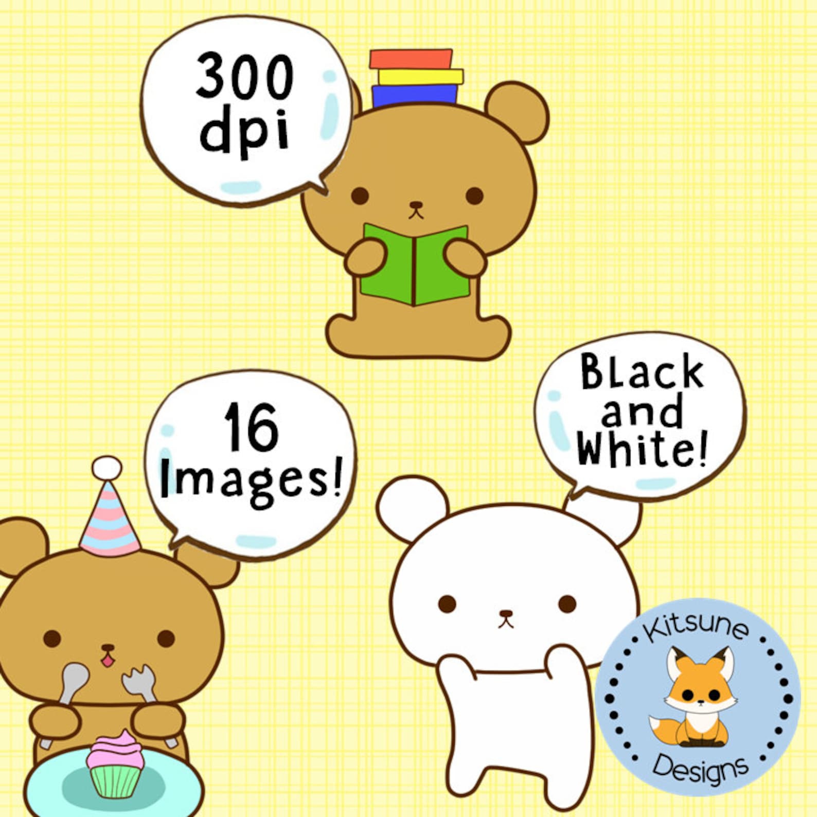 Chibi Bear Clipart, Kawaii Bear Clip Art, Animal Clipart, Forest ...