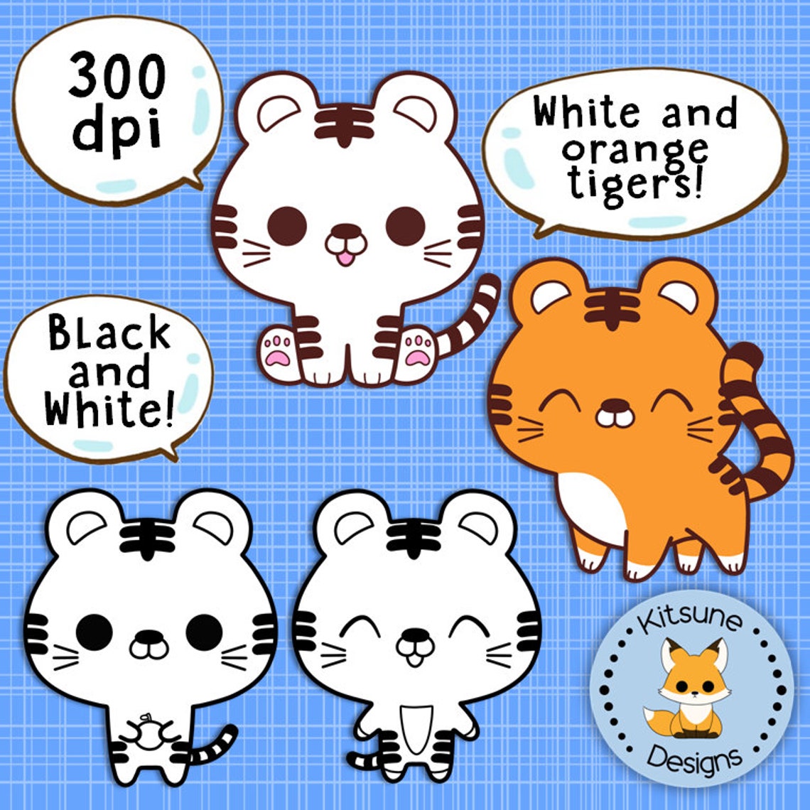 Chibi Tigers Clipart, Cute Animal Clipart, Kawaii Tiger, Cat PNG ...