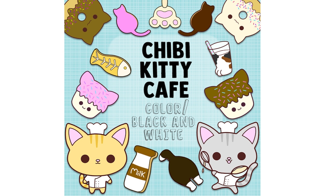 Chibi Kitty Cat Cafe Clipart - PNG/SVG - 300 Dpi - Etsy