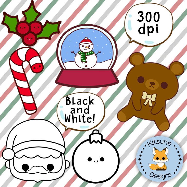 Kawaii Christmas Clipart PNG 300 Dpi - Etsy