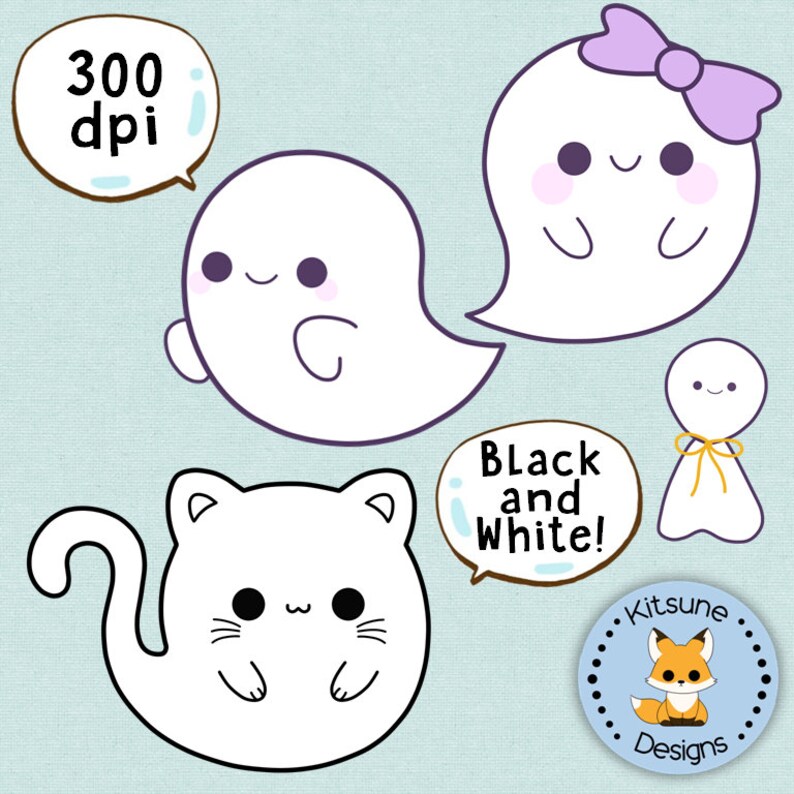 Kawaii Ghost Clipart, Happy Ghosts, Pastel Goth Clip Art, Cute ...