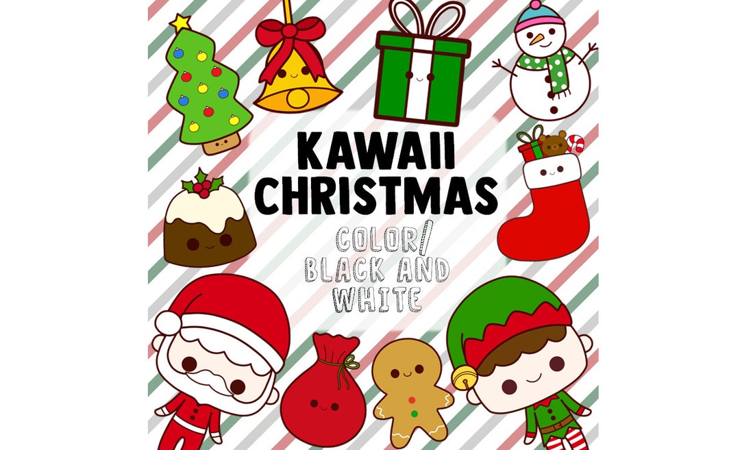 Kawaii Christmas Clipart - PNG - 300 Dpi - Etsy