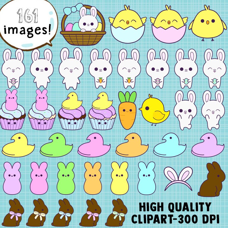 Kawaii Easter Clipart - PNG/SVG - 300 Dpi - Etsy