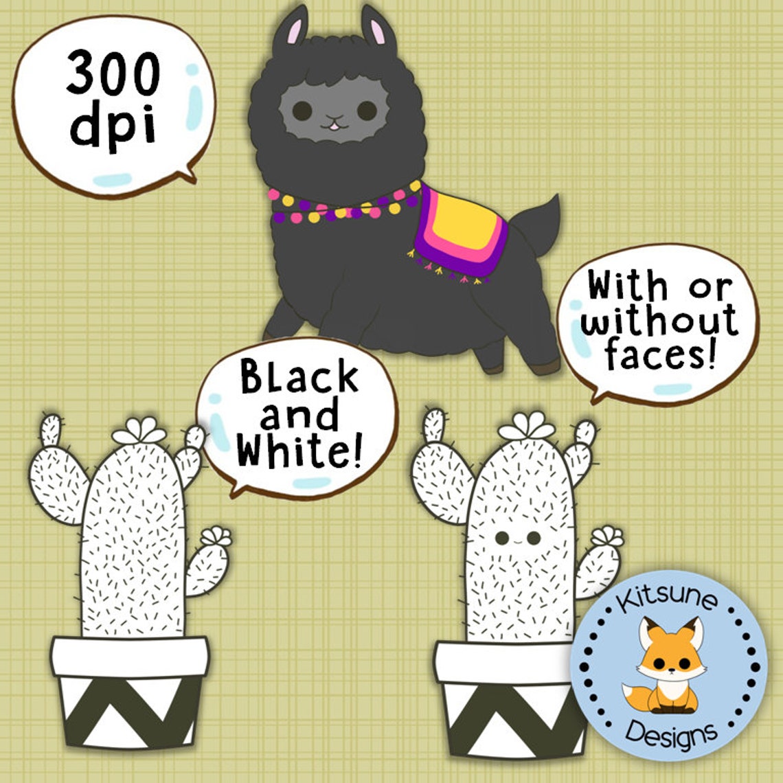 Chibi Llamas/cacti Clipart PNG 300 Dpi - Etsy