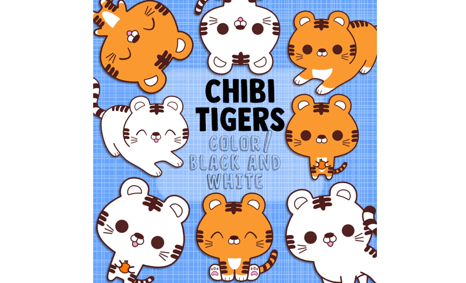 Chibi Tigers Clipart, Cute Animal Clipart, Kawaii Tiger, Cat PNG, Rainforest, Safari, Digital ...