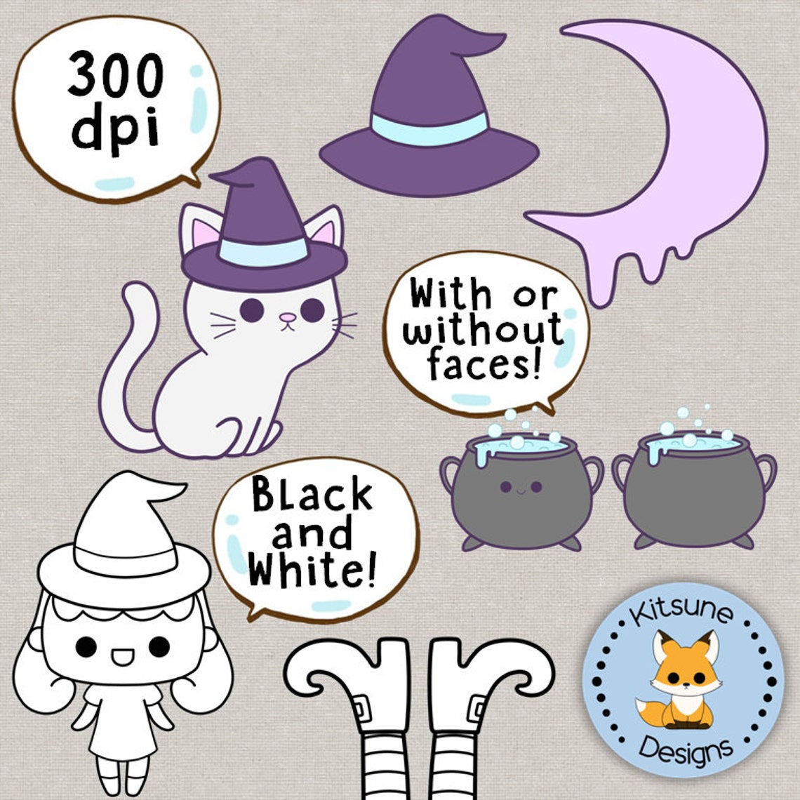 Chibi Pastel Witch Clipart, Pastel Goth Clipart, Kawaii Witches, Magic ...