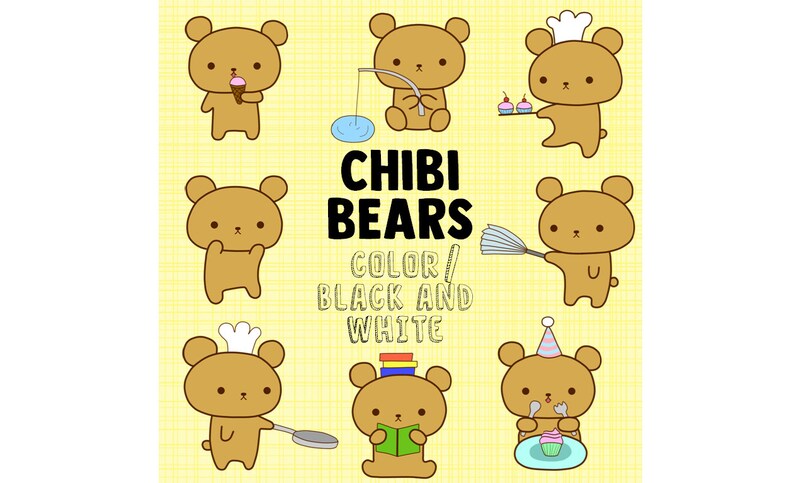 Chibi Bear Clipart, Kawaii Bear Clip Art, Animal Clipart, Forest ...