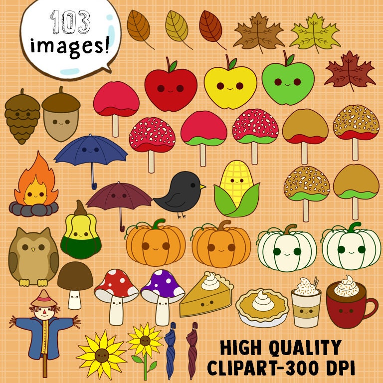 Kawaii Fall Clipart - PNG - 300 Dp - Etsy