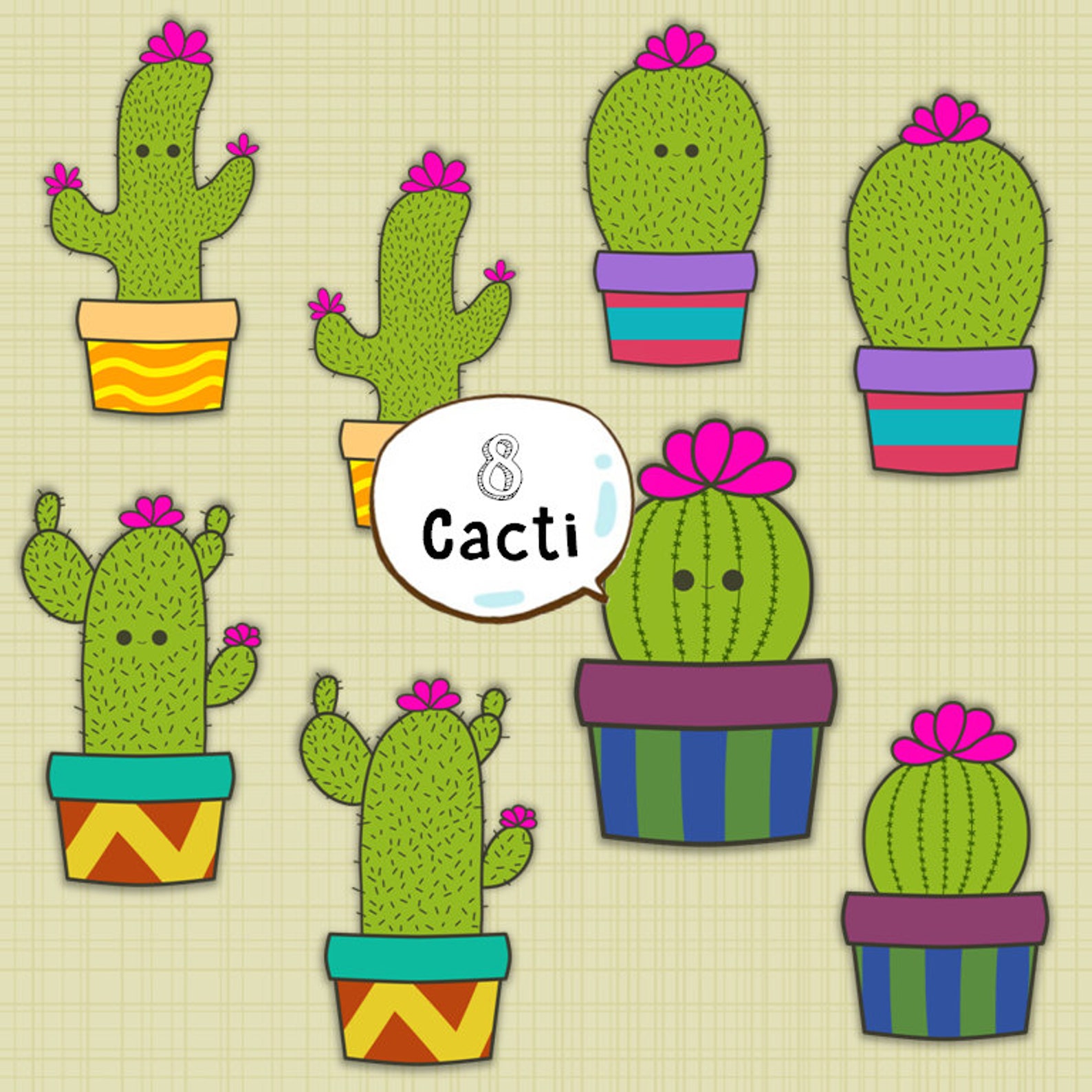 Chibi Llamas/cacti Clipart PNG 300 Dpi - Etsy