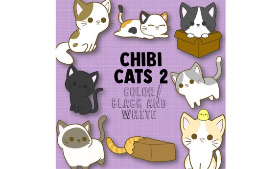 Chibi Cats 2 Clipart PNG/SVG 300 Dpi | Etsy