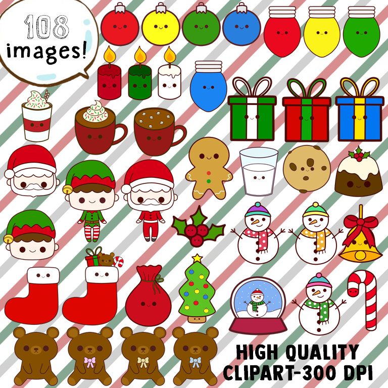 Kawaii Christmas Clipart PNG 300 Dpi - Etsy