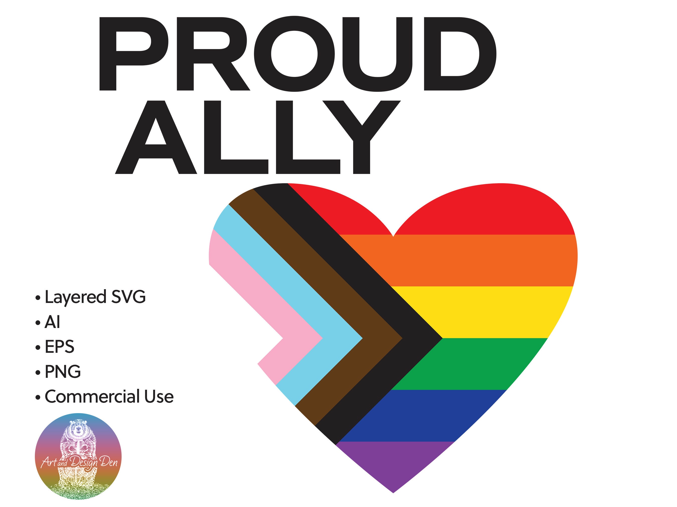 Proud Ally Lgbtq Artwork 11 Stripe Version Progress Pride Etsy