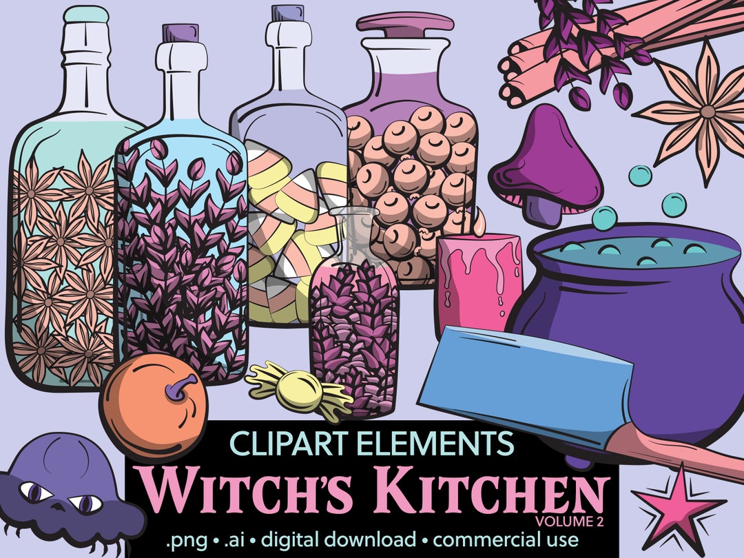 Witch Kitchen Clipart Set Vol. 2. Bundle of Halloween Graphics - Etsy