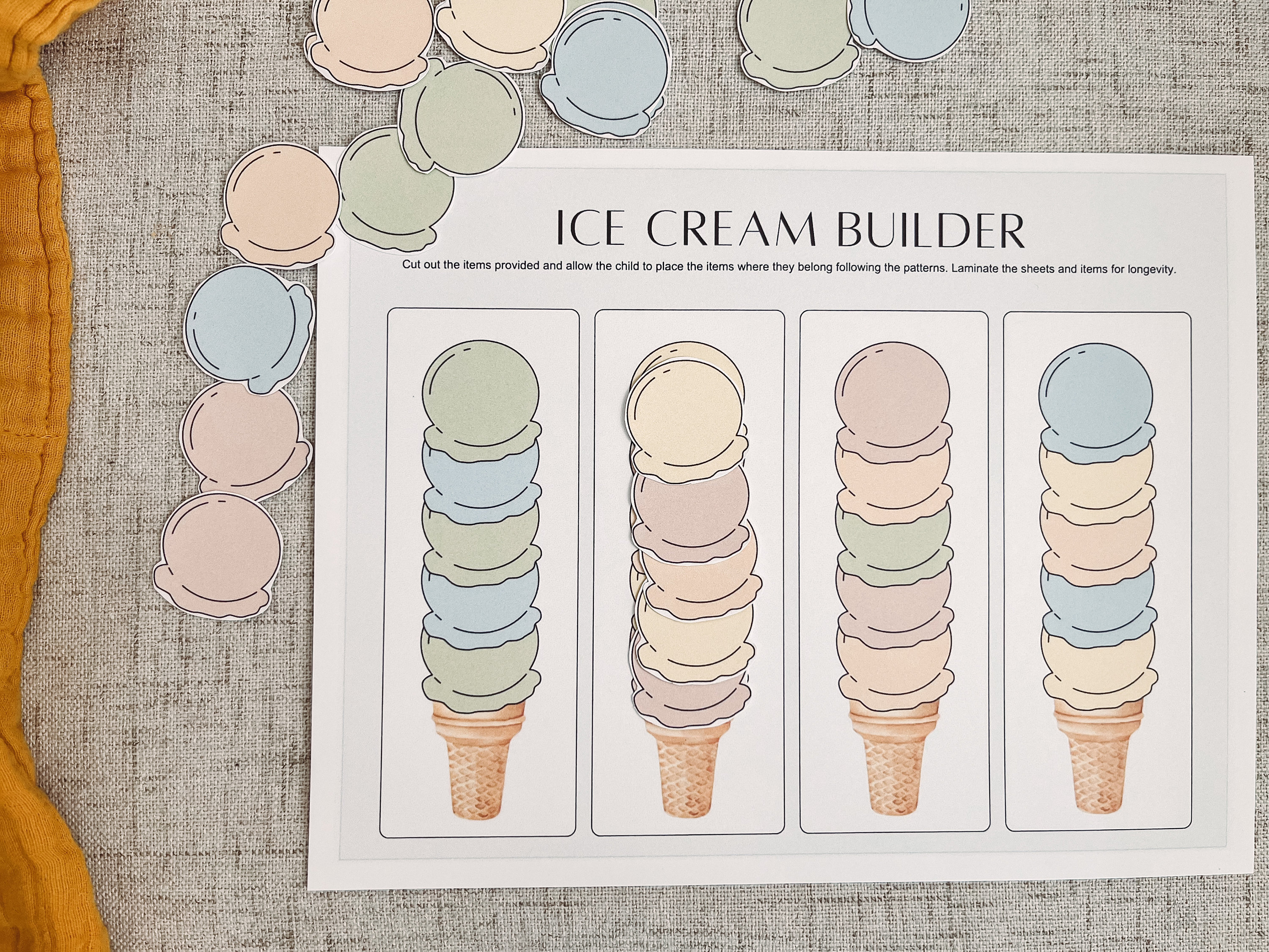 Ice Cream Pattern Builder - Busy Binder Insert - Preschool Curriculum ...