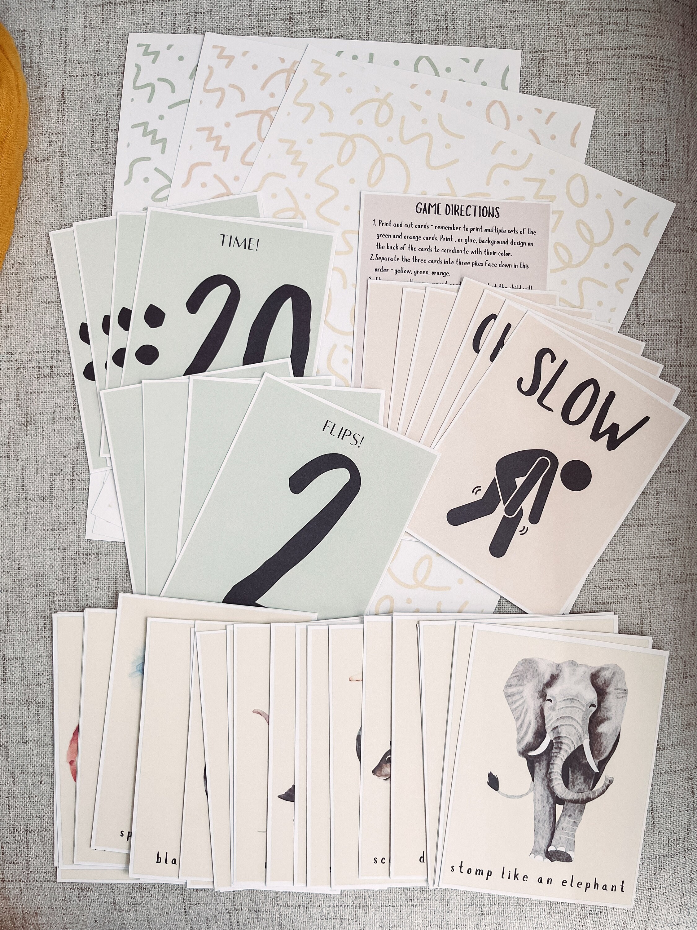 Movement Card Game for Kids With 40 Movement Cards, 8 Time Cards, 7 ...