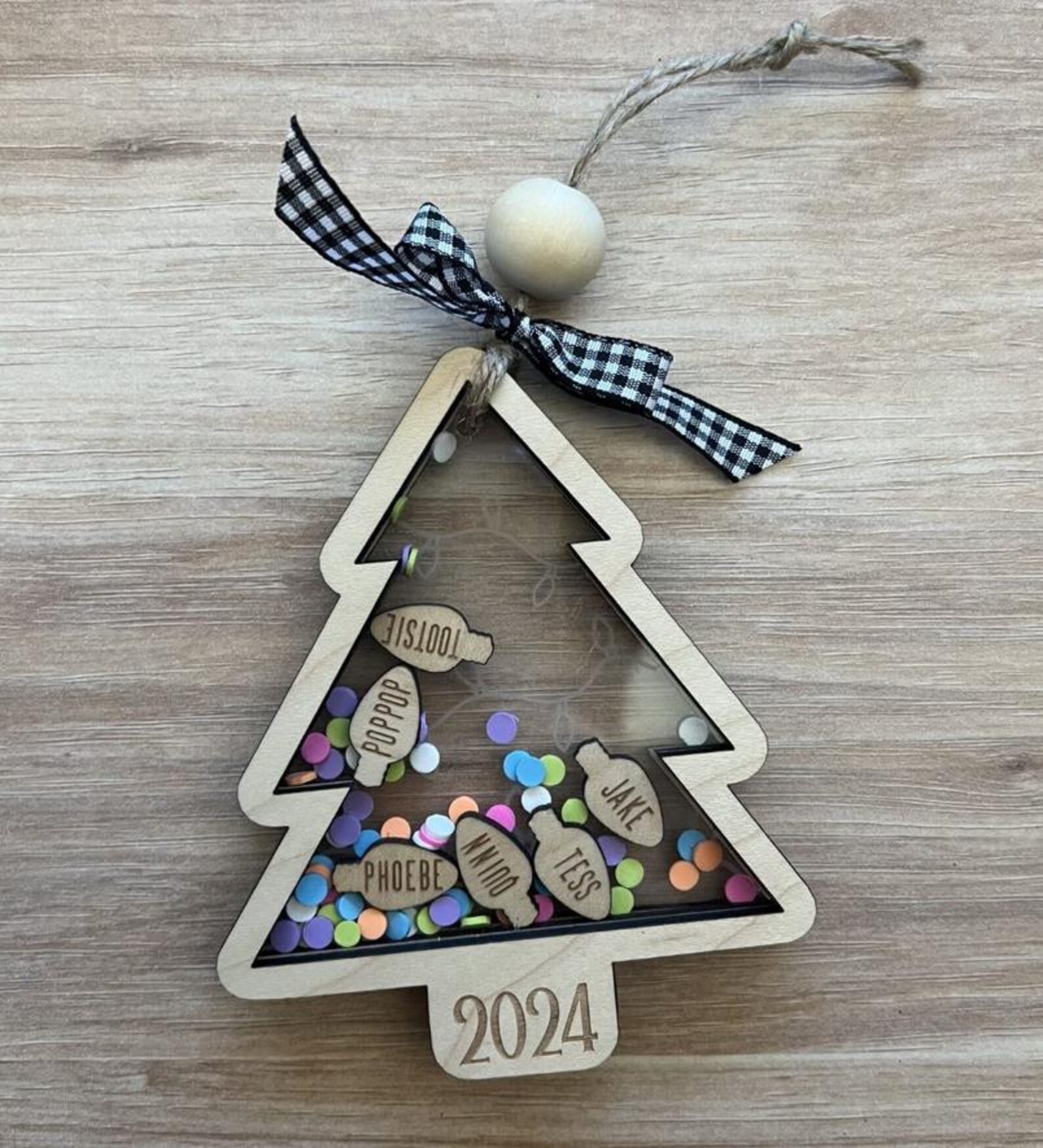 Personalized Christmas Tree Shaker Ornament: Engraved Maple Lights ...