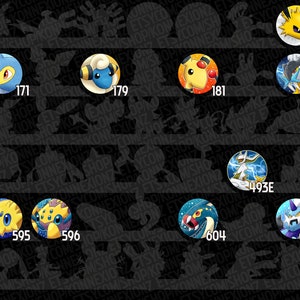Electric Type Pokemon Pinback Buttons 32mm Pikachu, Eelektross ...