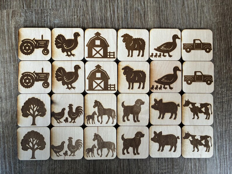 Farm Matching/memory Game. Horse, Pig, Cow, Chicken, Barn, Ducks ...