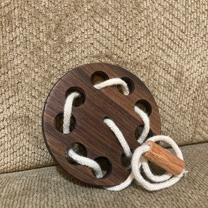 Lacing Threading Circle Toy Made Out of 100% Cotton String, and Red Oak ...